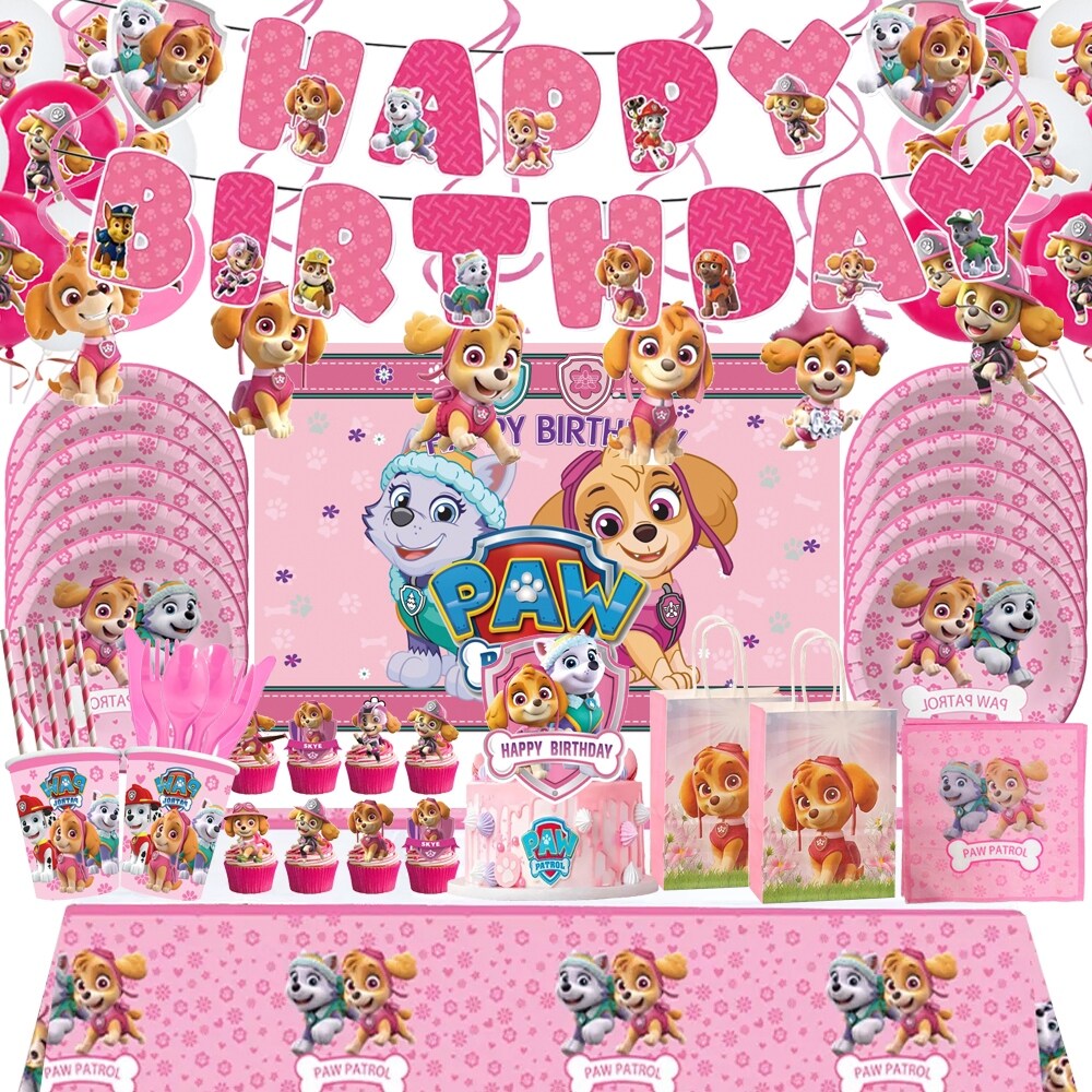 ร้อน Pink PAW Patrol Skye Girl Birthday Party Disposable Tableware Cup ...