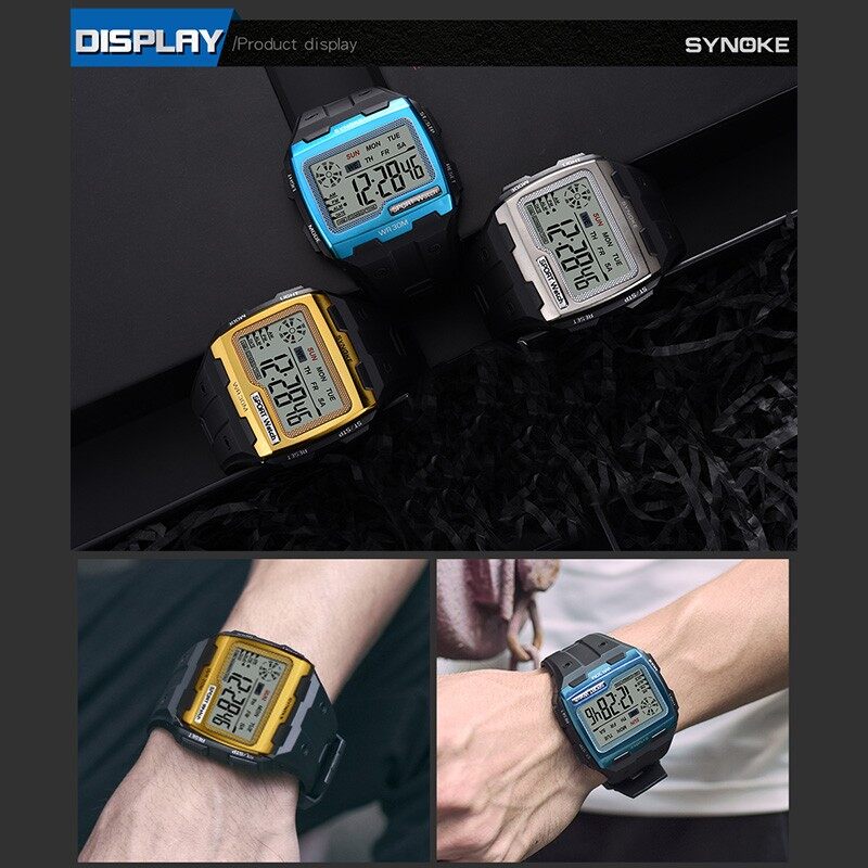 SYNOKE บุรุษนาฬิกาดิจิทัลสำหรับเล่นกีฬาส่องสว่างกันน้ำกันน้ำนาฬิกาปลุก ...