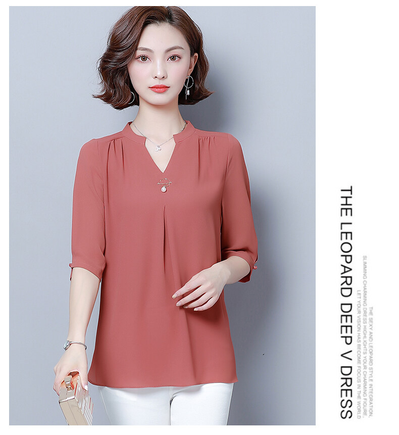 2020 ฤดูร้อนแฟชั่นใหม่ผู้หญิงท็อปส์และเสื้อ 3/4 แขนเสื้อชีฟองคอวีสบายๆเลดี้ขนาดบวก L ~ 5XL หลวม ...