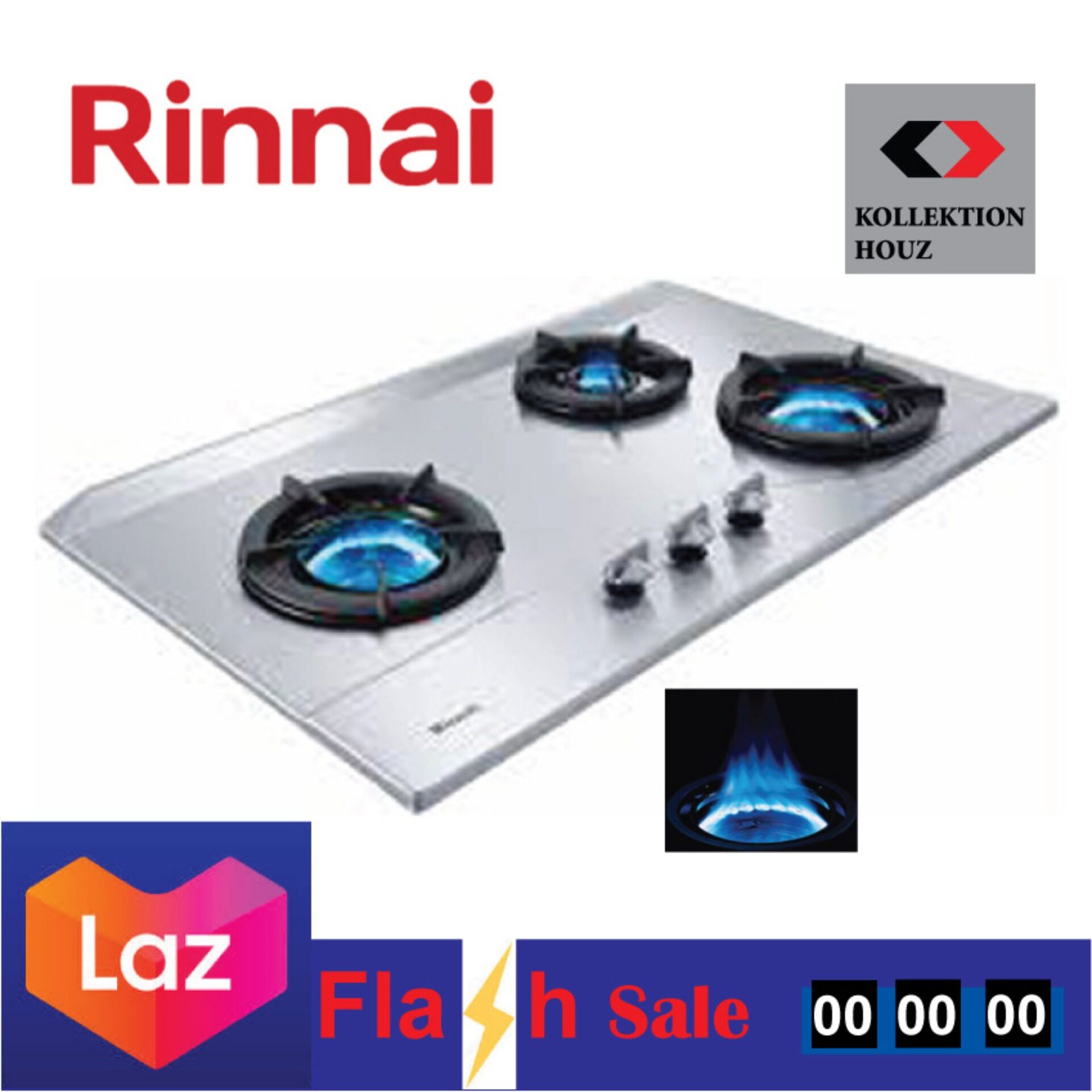 Rinnai RB-3SI-C-S Built-in 3 Burner Gas Hob (Stainless Steel) Gas Stove RB3SICS Inner Flame | Lazada