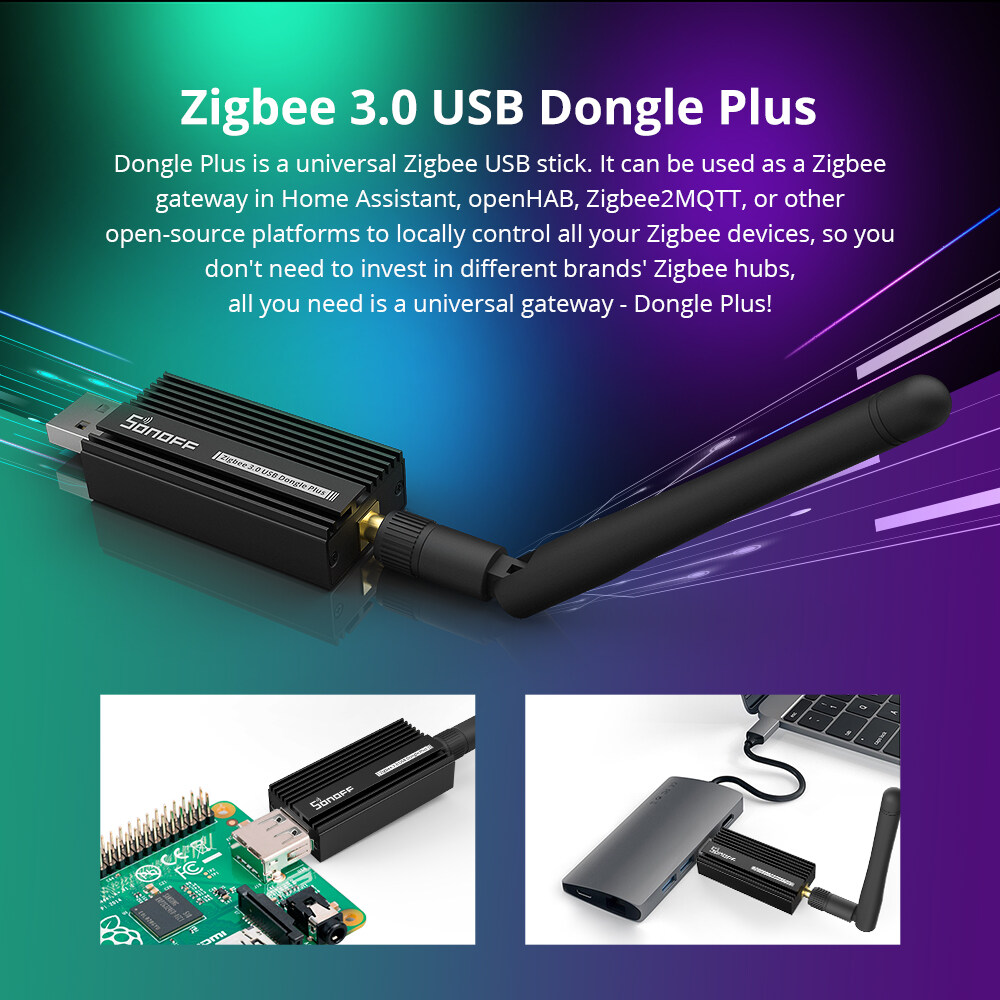 SONOFF ZBDongle-P Smart Zigbee Gateway Zigbee 3.0 USB Dongle Plus with SMA Interface External ...
