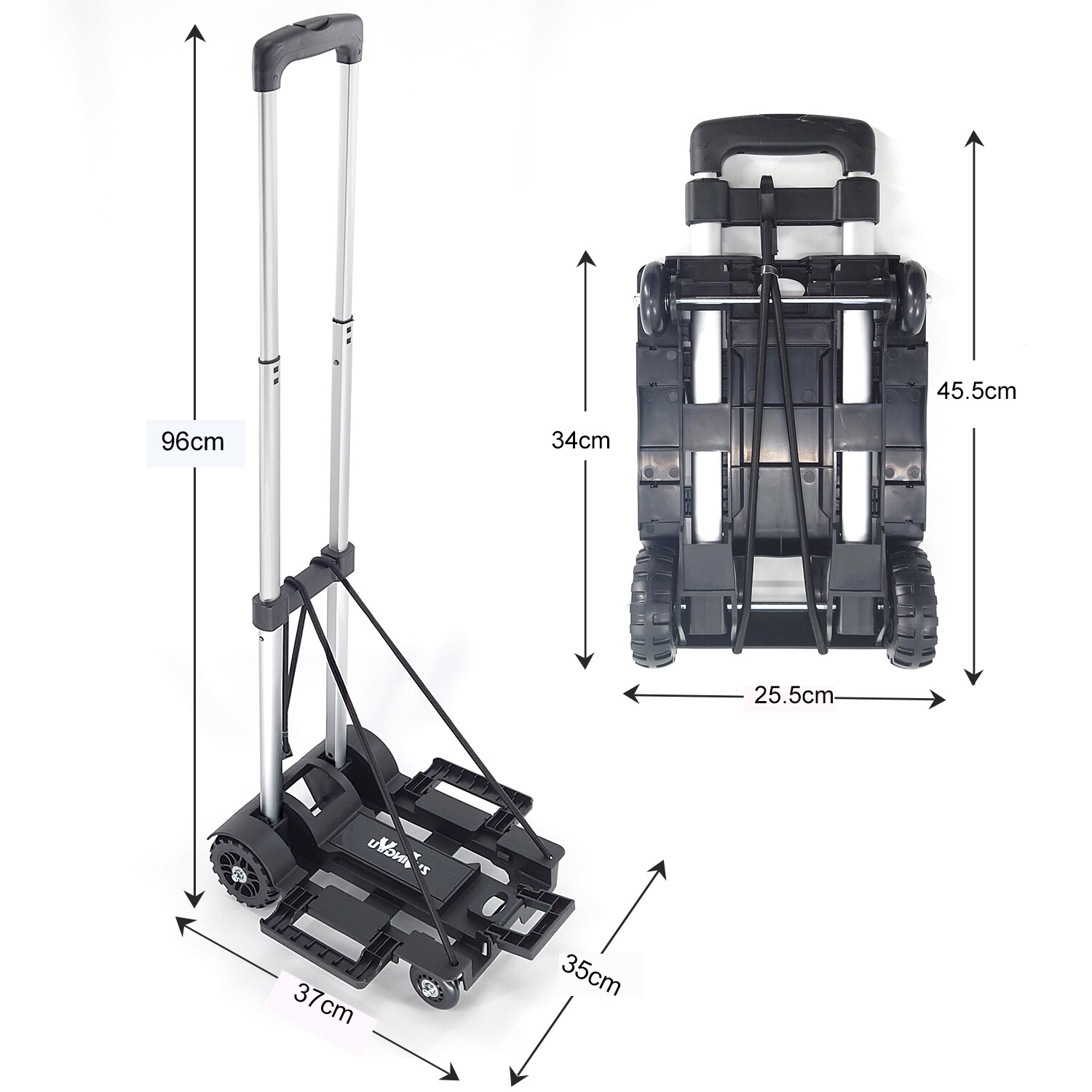Folding Hand Truck Steel Trolley with 2/4 Wheels Multipurpose Foldable ...