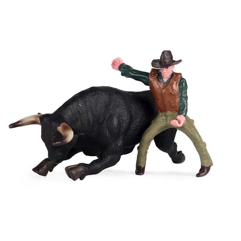 PVC Model Animal Toys Rodeo Bull with Rider Collectible Static Plastic ...