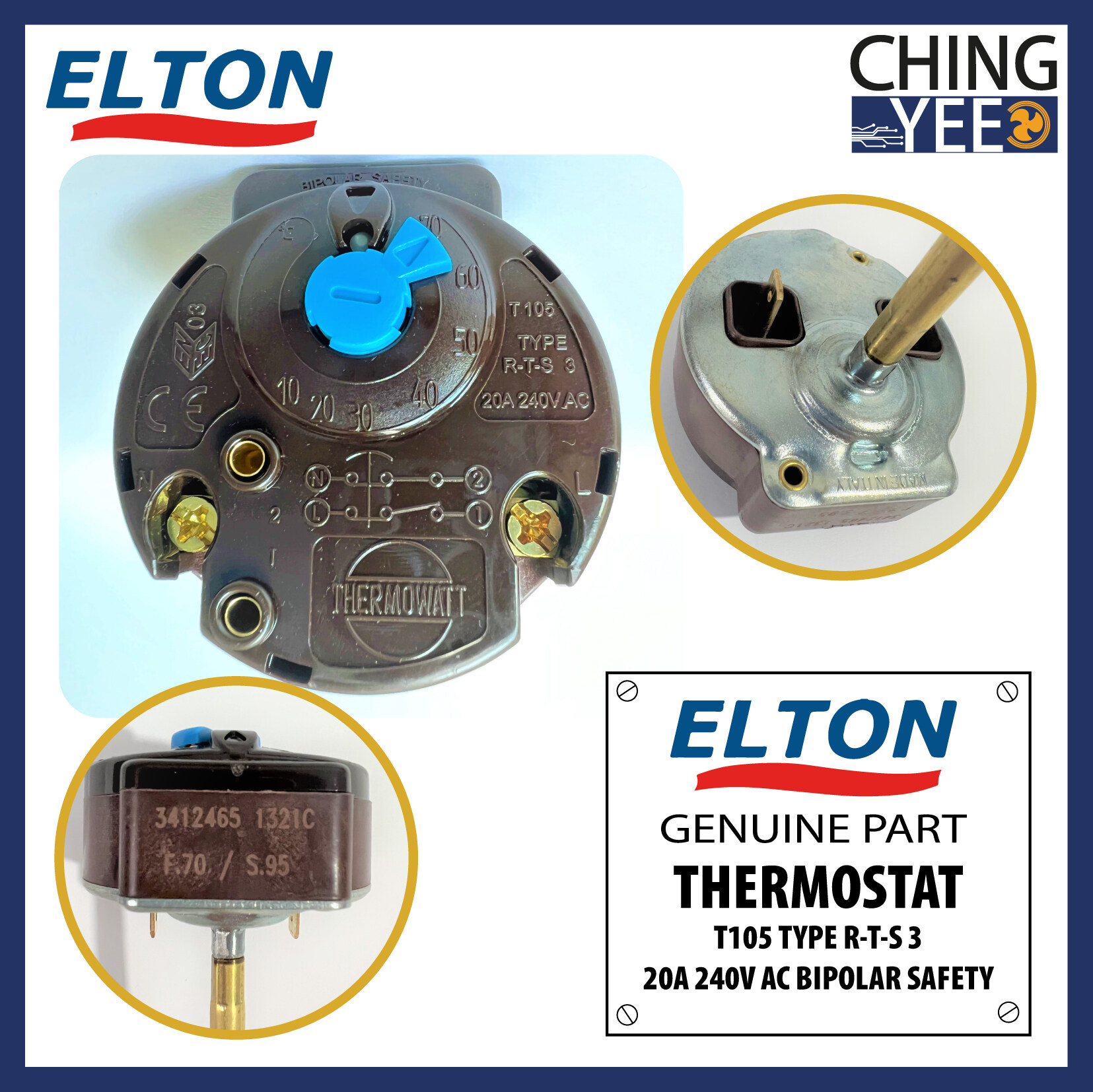 Elton Storage Water Heater Spare Part - Thermostat T105 TYPE R-T-S 3 ...