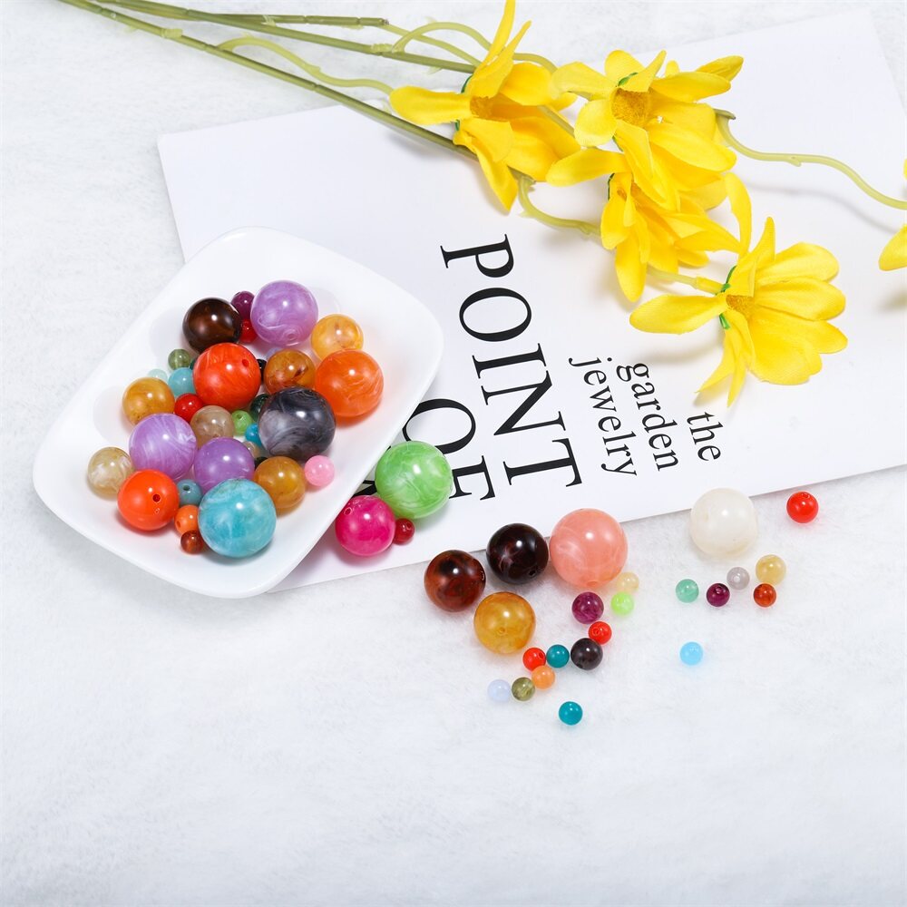 10-200ชิ้น（8-24mm）ลูกปัด ลูกปัดหินธรรมชาติเลียนแบบ ลูกปัดอะคริลิค สร้อยข้อมือลูกปัด diy - St ...