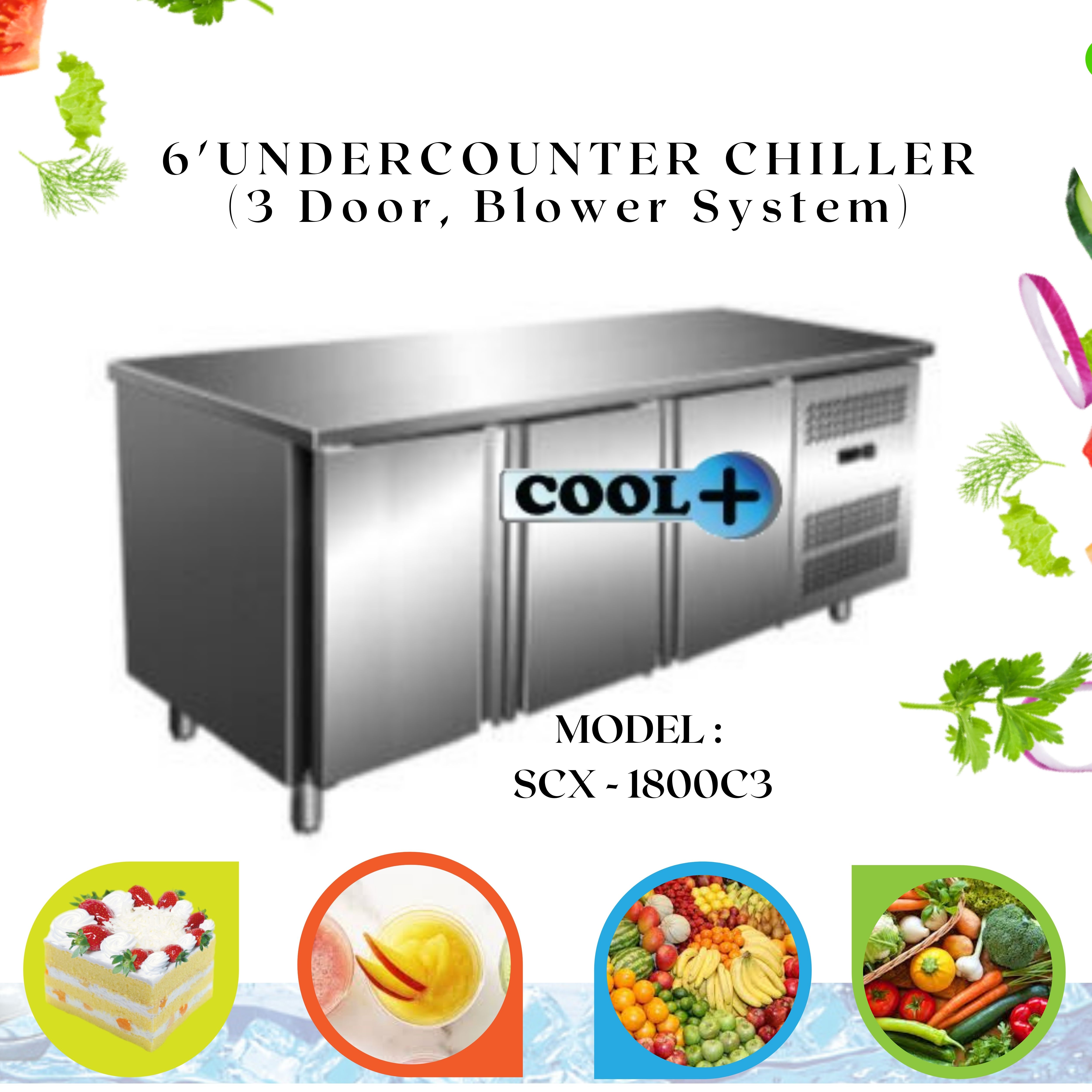 Stainless Steel 6' Undercounter Chiller (3 Door, Blower & Auto defrost ...