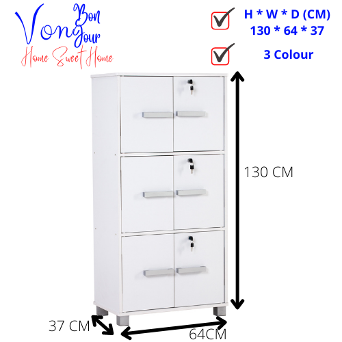 Von Bonjour NAOMI 6 Door Storage Cabinet with Lock / 3 Tier Locker ...