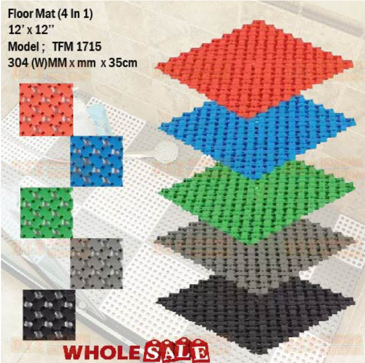 FELTON TFM 1715 Floor Mat ( 4 in 1 ) Home Bathroom 12"x12"/Pelapik ...