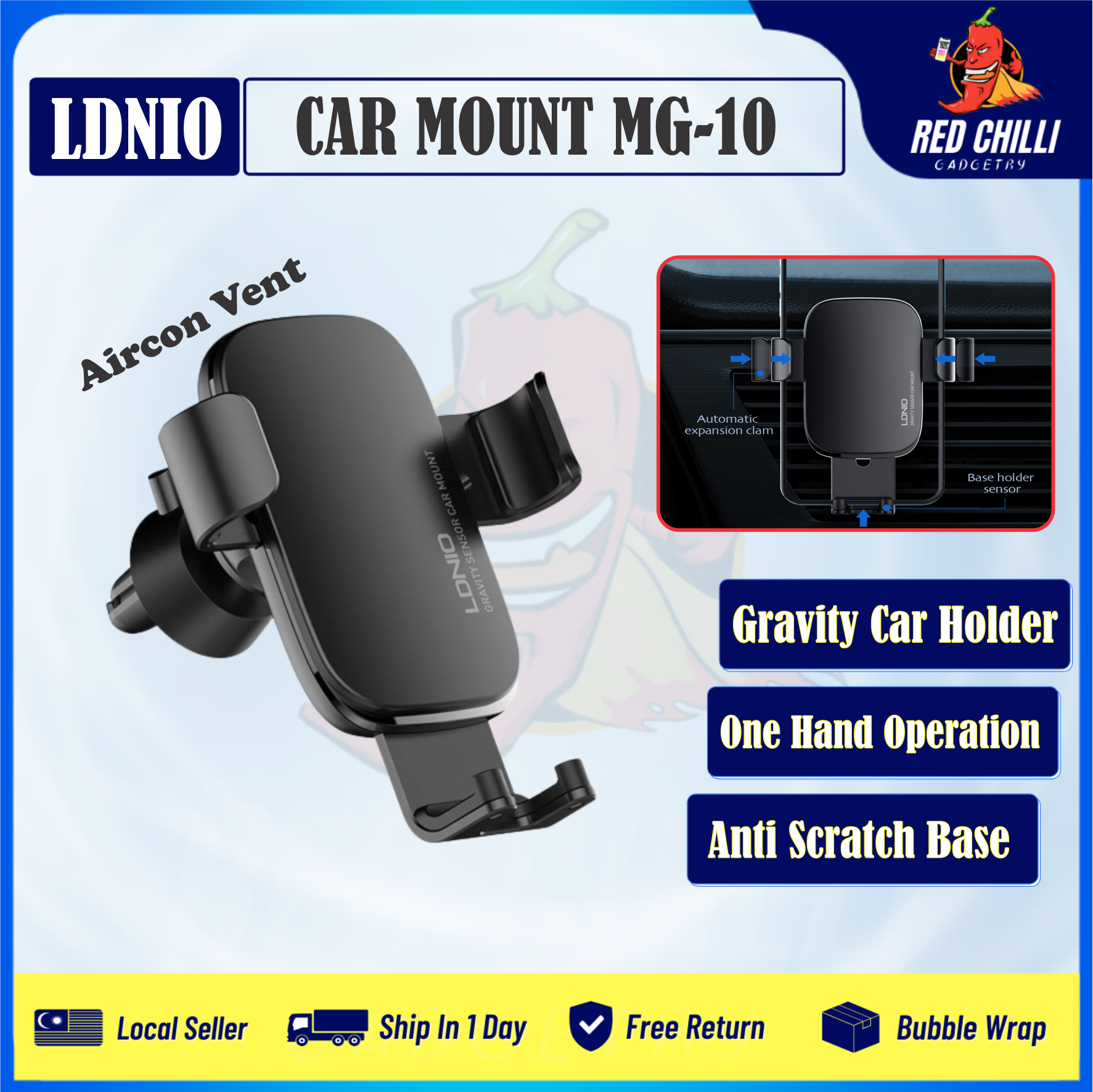 LDNIO MG10 Phone Holder MG-10 Gravity Sensor Mechanical Air Vent Car ...