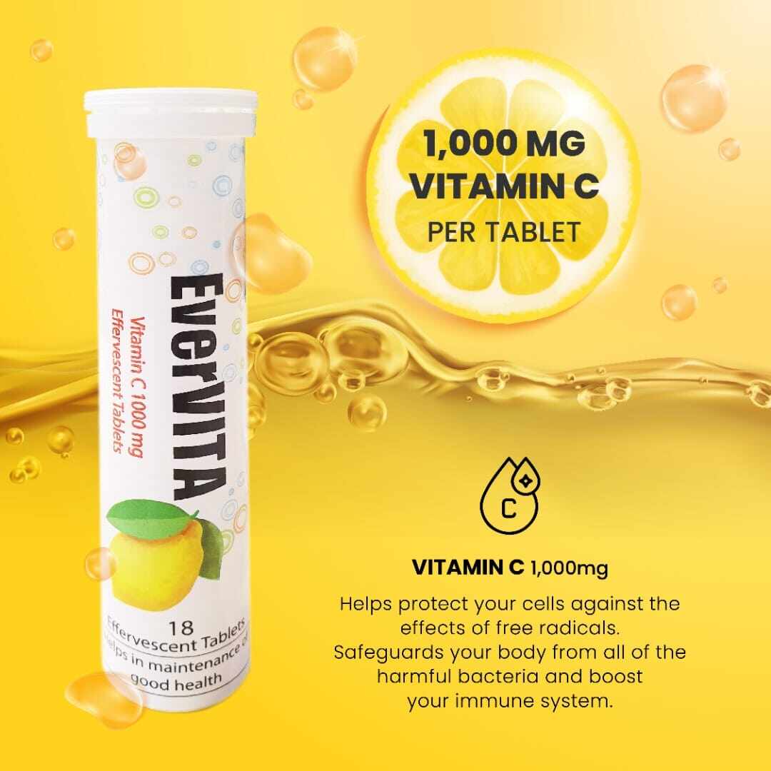 EverVITA Lemon-Flavored Vitamin C 1000mg Effervescent Tablets (18's) (Exp : Oct 2024) | Lazada
