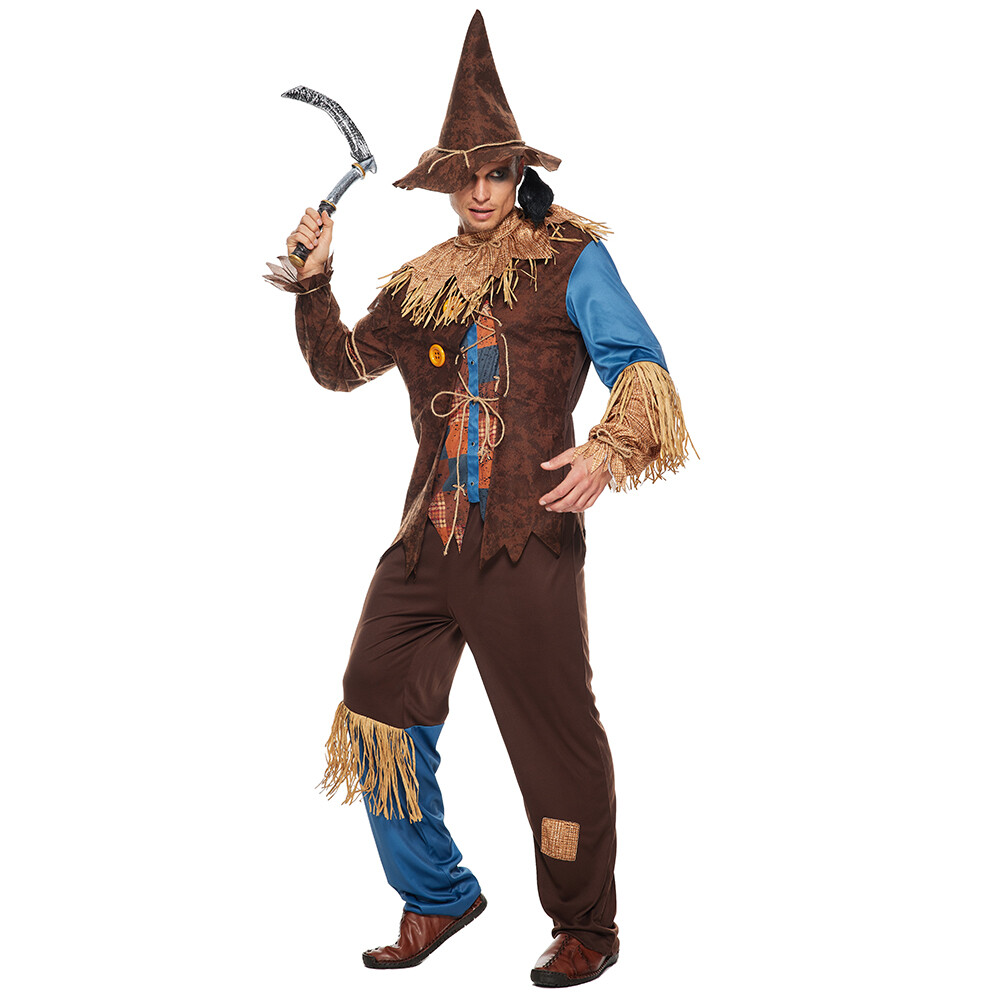 Men's Evil Scarecrow Costume Deluxe Adult Scary Halloween Straw Wizard ...