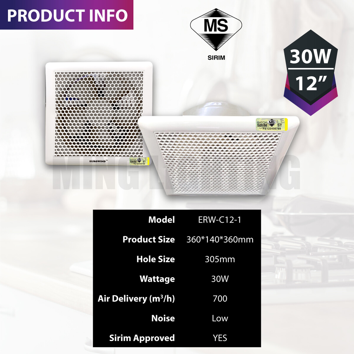 (Sirim) Ceiling Exhaust Fan 8" 10" 12" Air Ejector Ventilator Bedroom ...