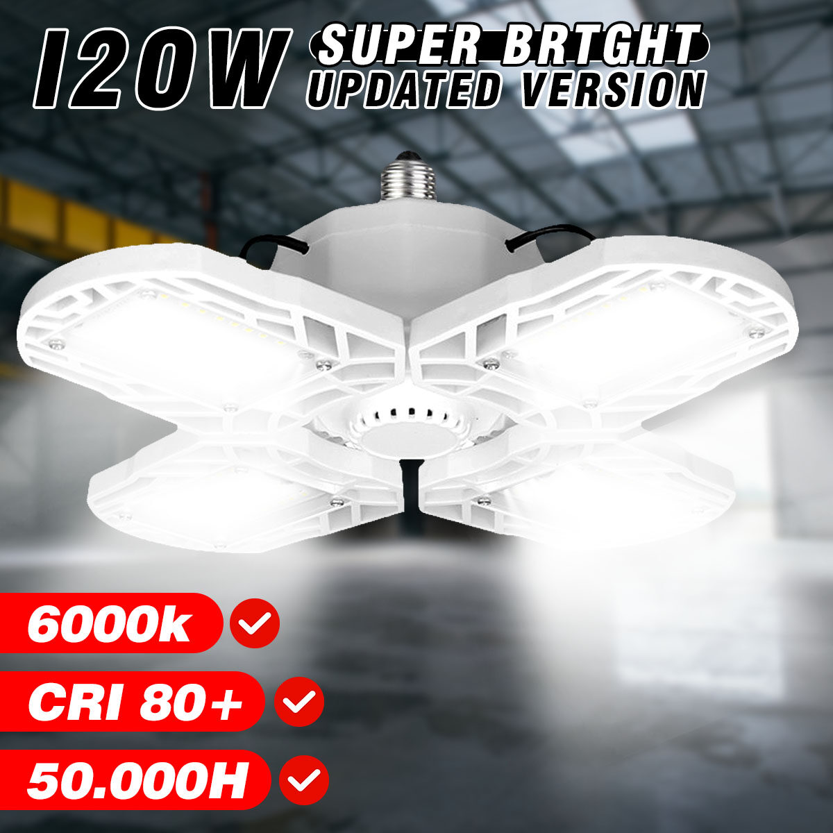E26/E27/B22 120W Garage Light Deformable Ultra-bright LED Lamp Ceiling ...