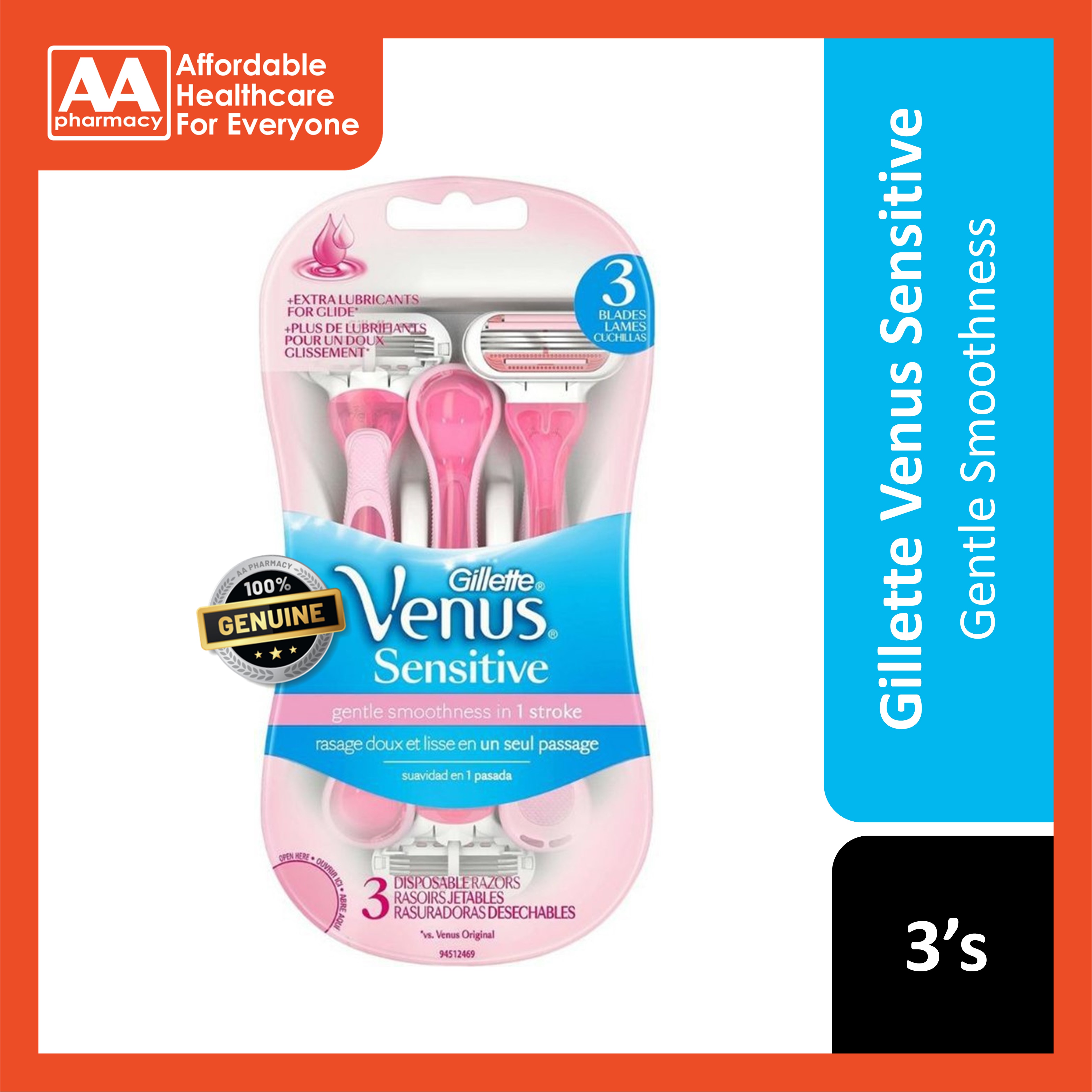 Gillette Venus Sensitive Disposable Razor 3's | Lazada