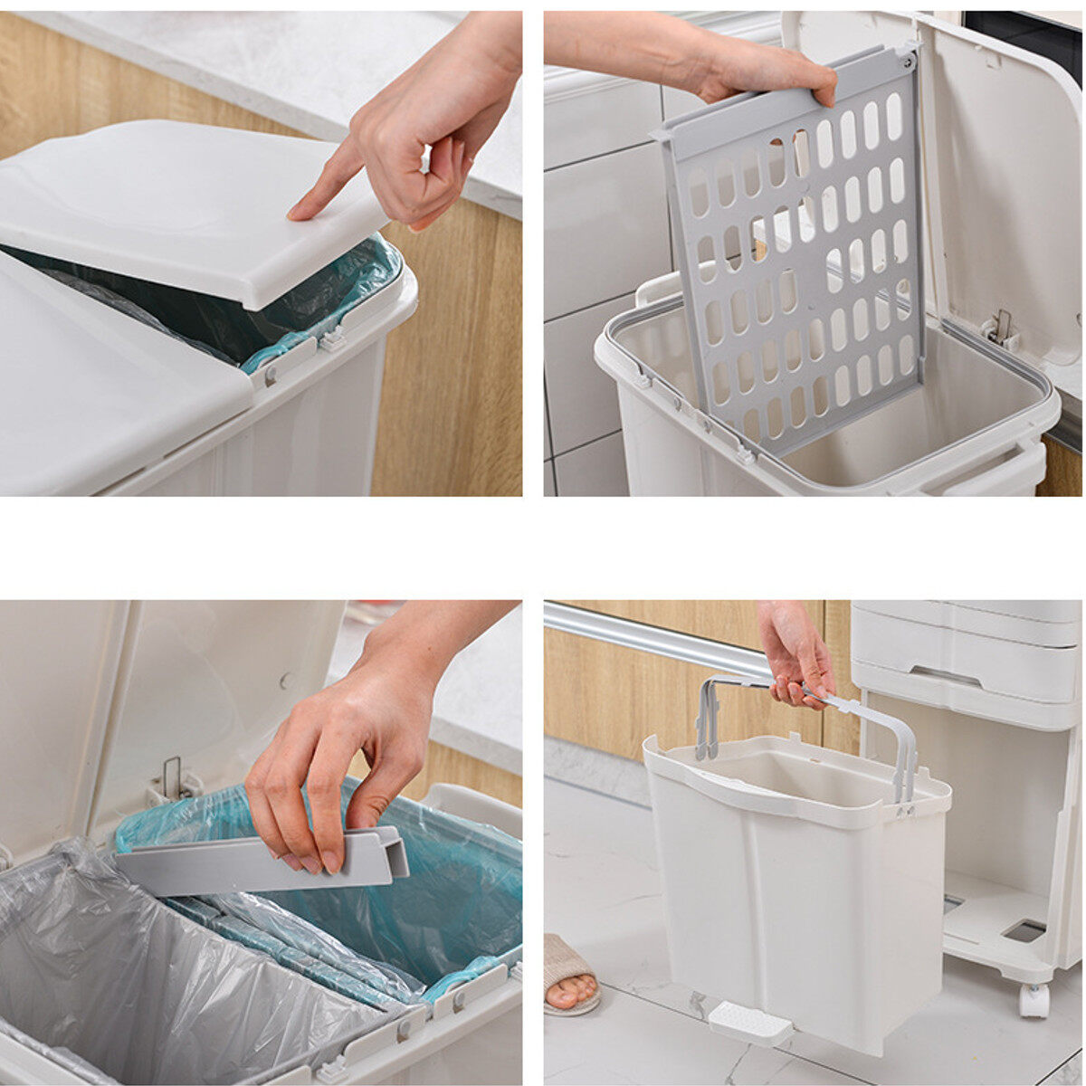 Waste Bin Kitchen Living Room Bathroom Wheels Trash Can Dry and Wet ...