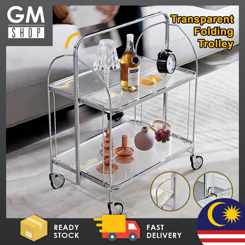 GMSHOP 2 Layer Portable Medieval Glass Trolley Storage Rack Living Room ...
