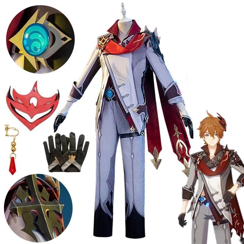 Cosplay Genshin Impact Tartaglia Costume Grey Jacket Outfit Uniform ...