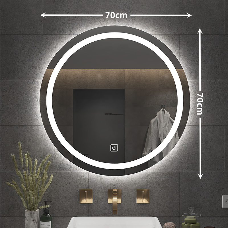 LED bathroom round mirror wall-mounted with light three-color light ...