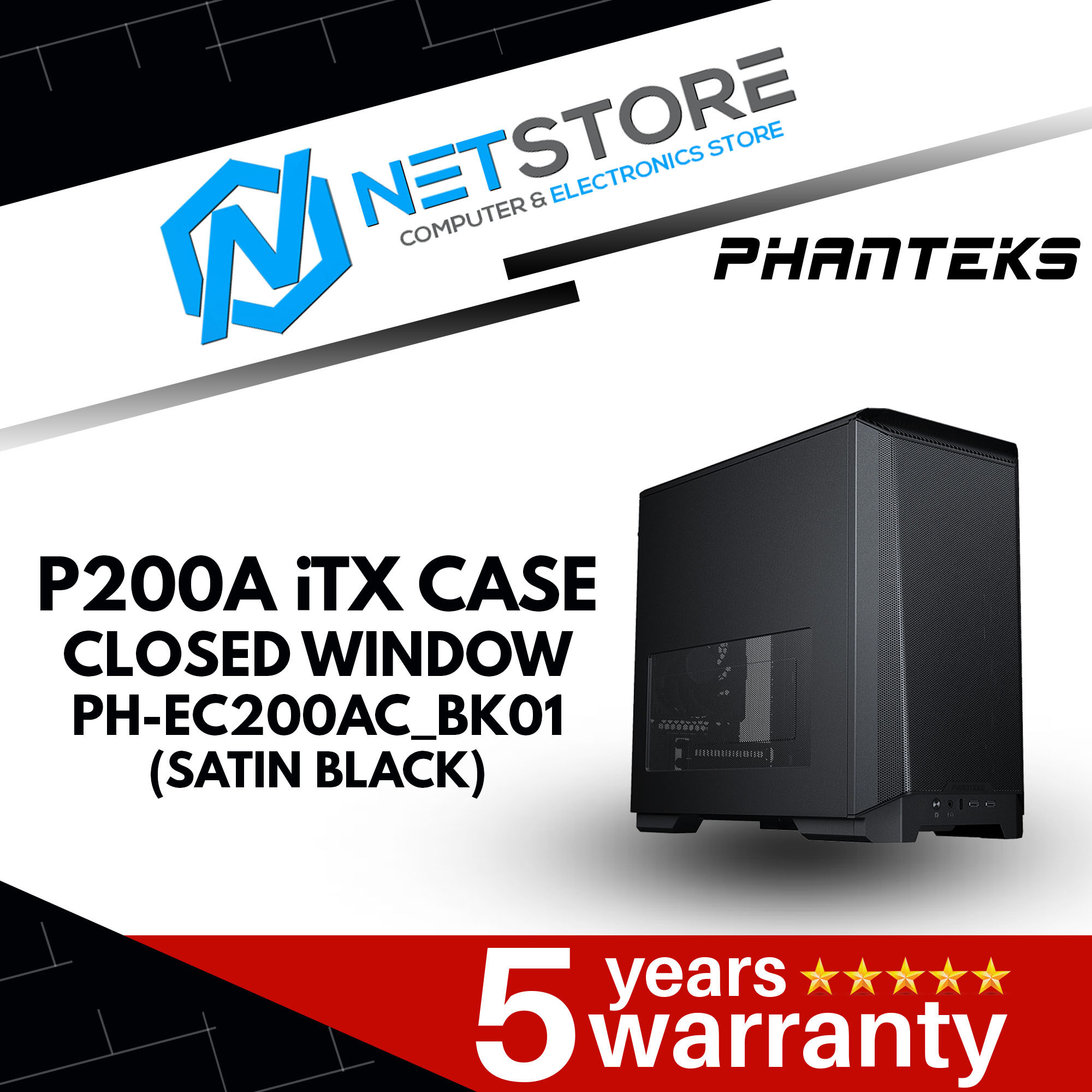 Phanteks P200A iTX Case, Closed Window (Satin Black) -PH-EC200AC_BK01 ...
