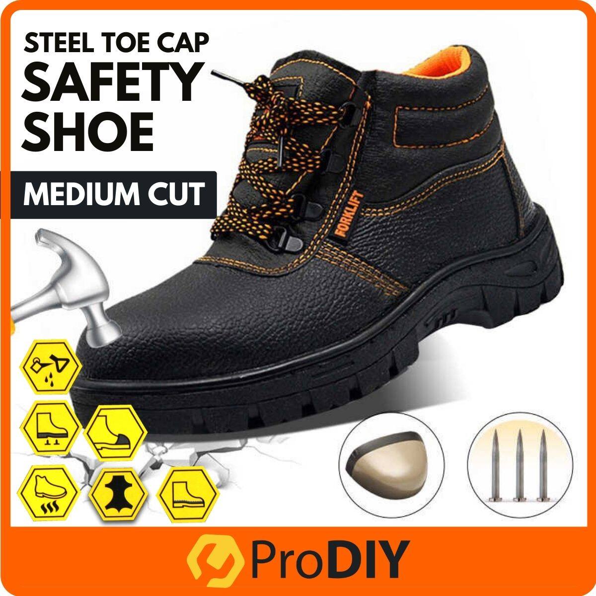 PRODIY Safety Shoe Steel Toe Cap Mid Sole Medium Cut Black Safety Boots ...