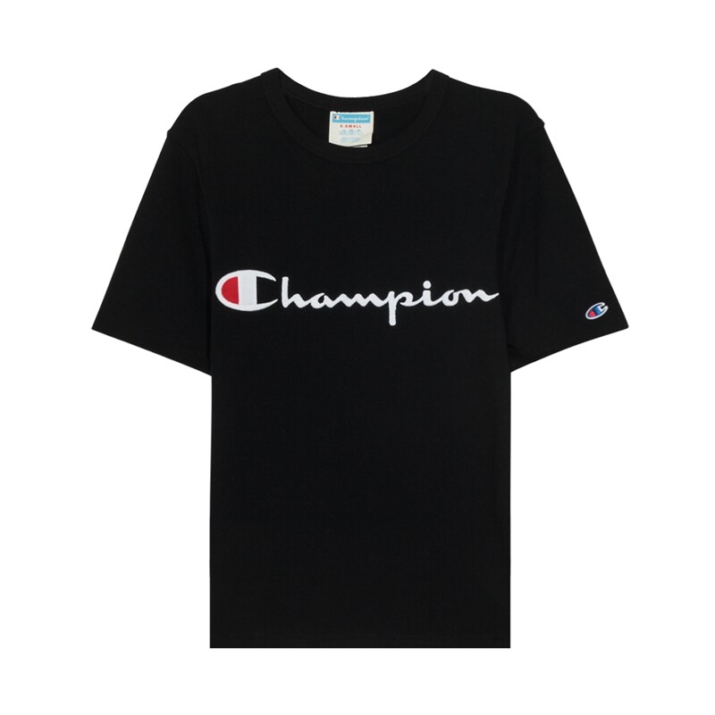 Champion Logo Embroidered Cursive Round Neck Short-Sleeve T-Shirt ...