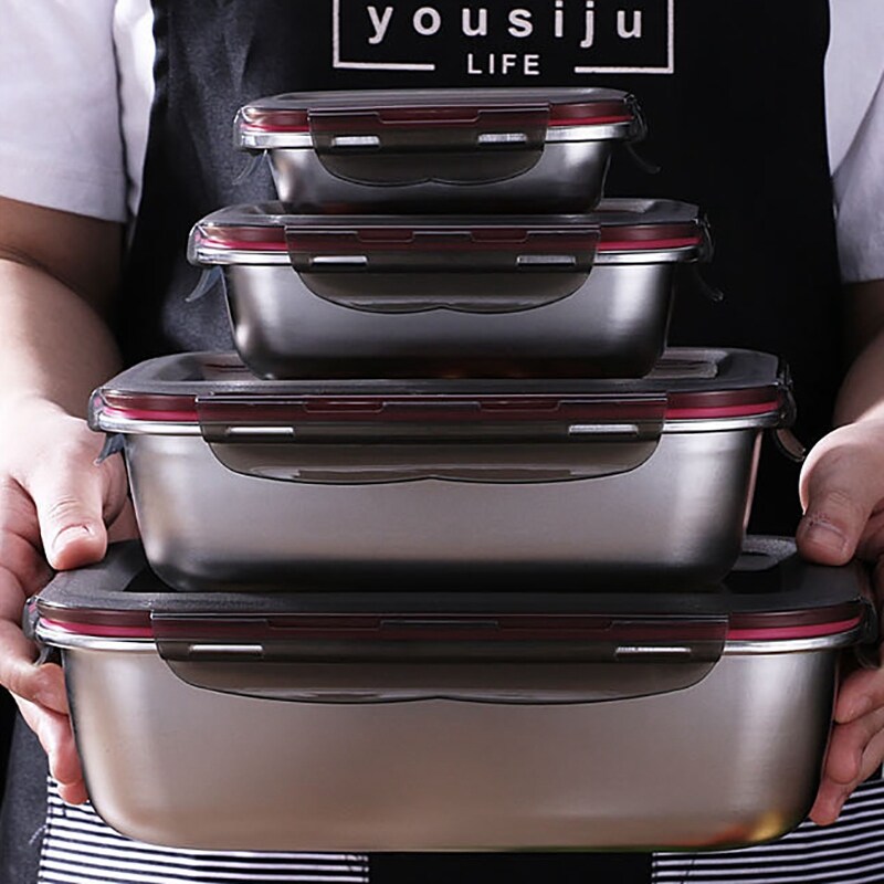 Stainless Steel Lunch Box Sealed Food Fresh-Keeping Boxes Office Bento ...