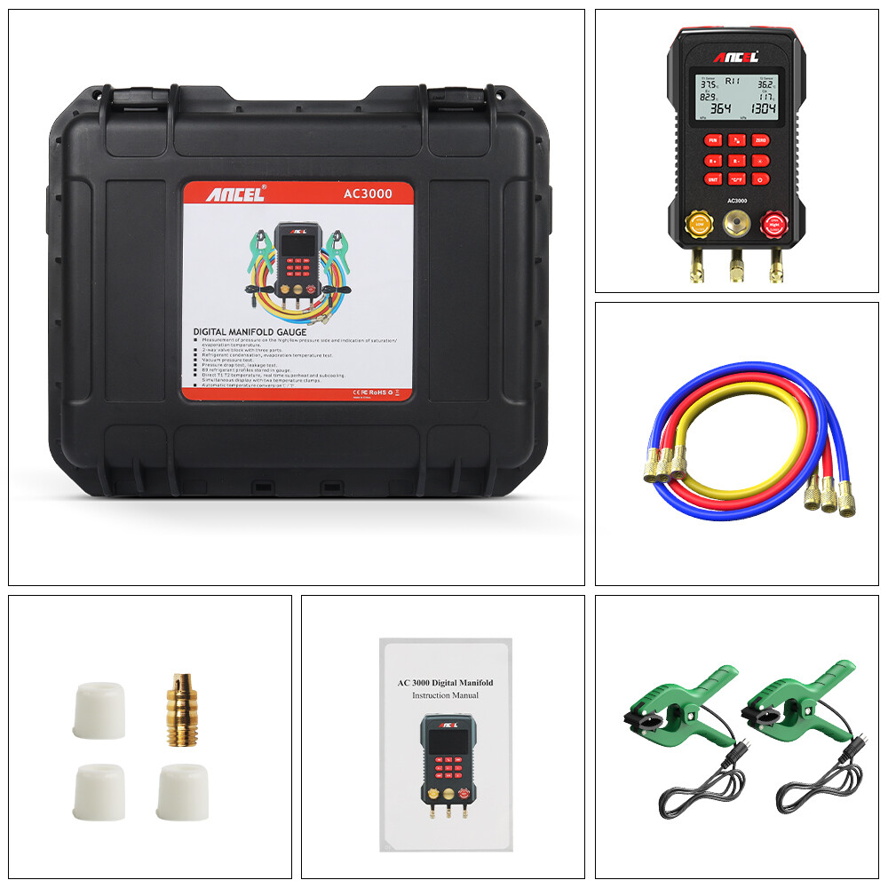 Ancel AC3000 Refrigeration Digital Manifold Gauge Meter Air Conditioner ...