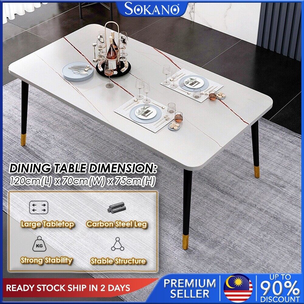 SOKANO CJ0024 Sintered Stone Dining Table (140 x 80cm/120 x 70cm) Antiscratch Heat Resistant ...