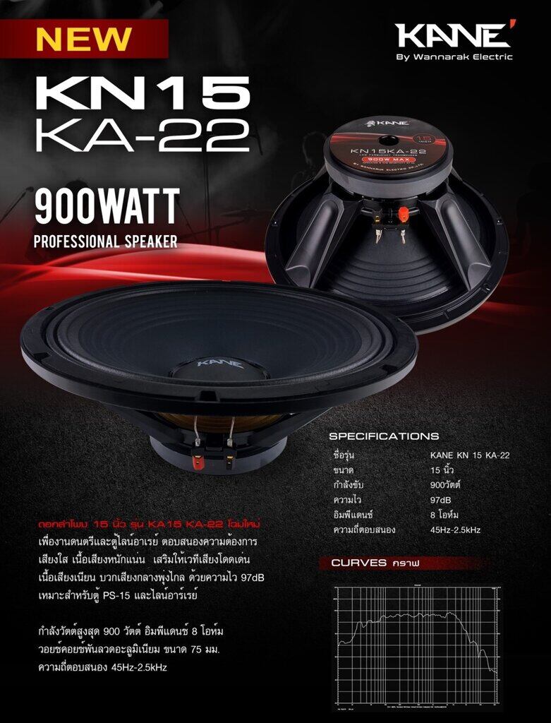 (1ดอก/ส่งทุกวัน) ดอกลำโพง 15 นิ้ว KANE KN 15KA-22 โครงหล่อ 900W ดอก ...