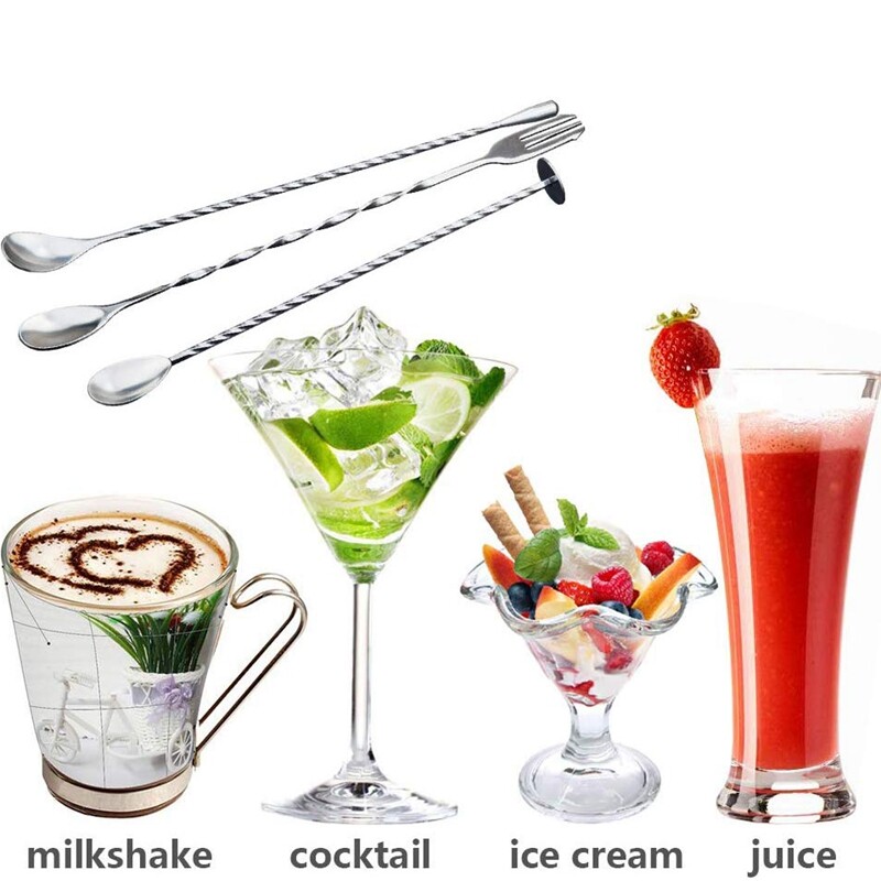 3 Pcs Extra Long Stainless Steel Mixing Spoons Spiral Pattern Bar ...