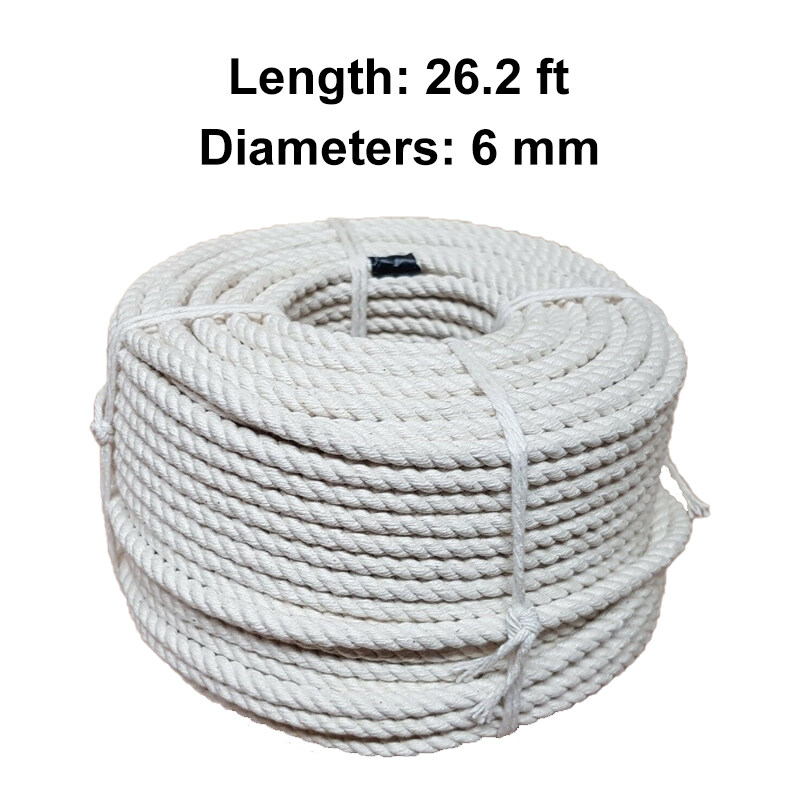 6M/8M/10M/12M 6มม.เชือก Macrame 3 Strand ผ้าฝ้ายธรรมชาติเชือกถักเกลียว ...