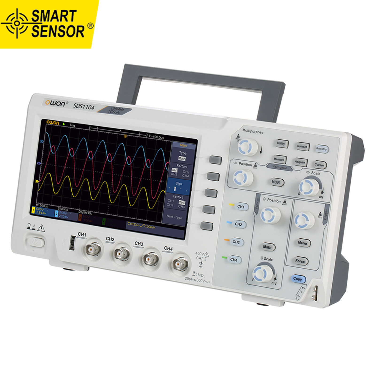 Smart Sensor Owon SDS1104 4-CH Digital Storage Oscilloscope with 7-inch ...