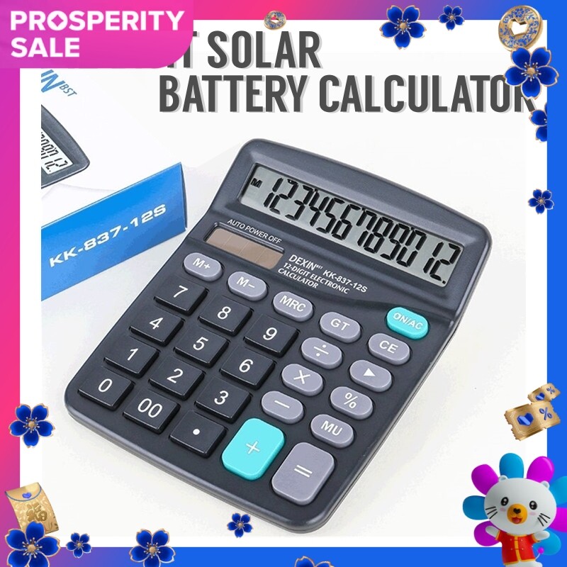 (12 Digits)Dual Power Big Display Desktop Calculator Solar Battery ...