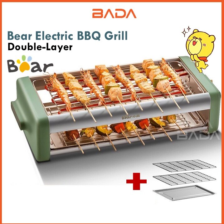 Original Bear Electric Double Decker Barbeque BBQ Grill & Smokeless ...