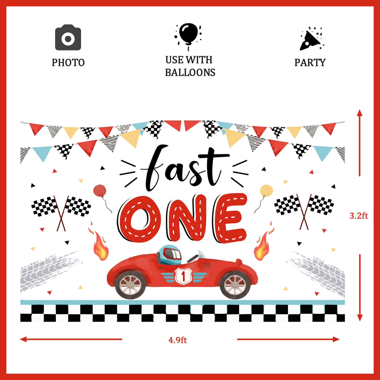 JOLLYBOOM Racing Car Two Fast One Party Supplies Backdrop, Racing Car ...