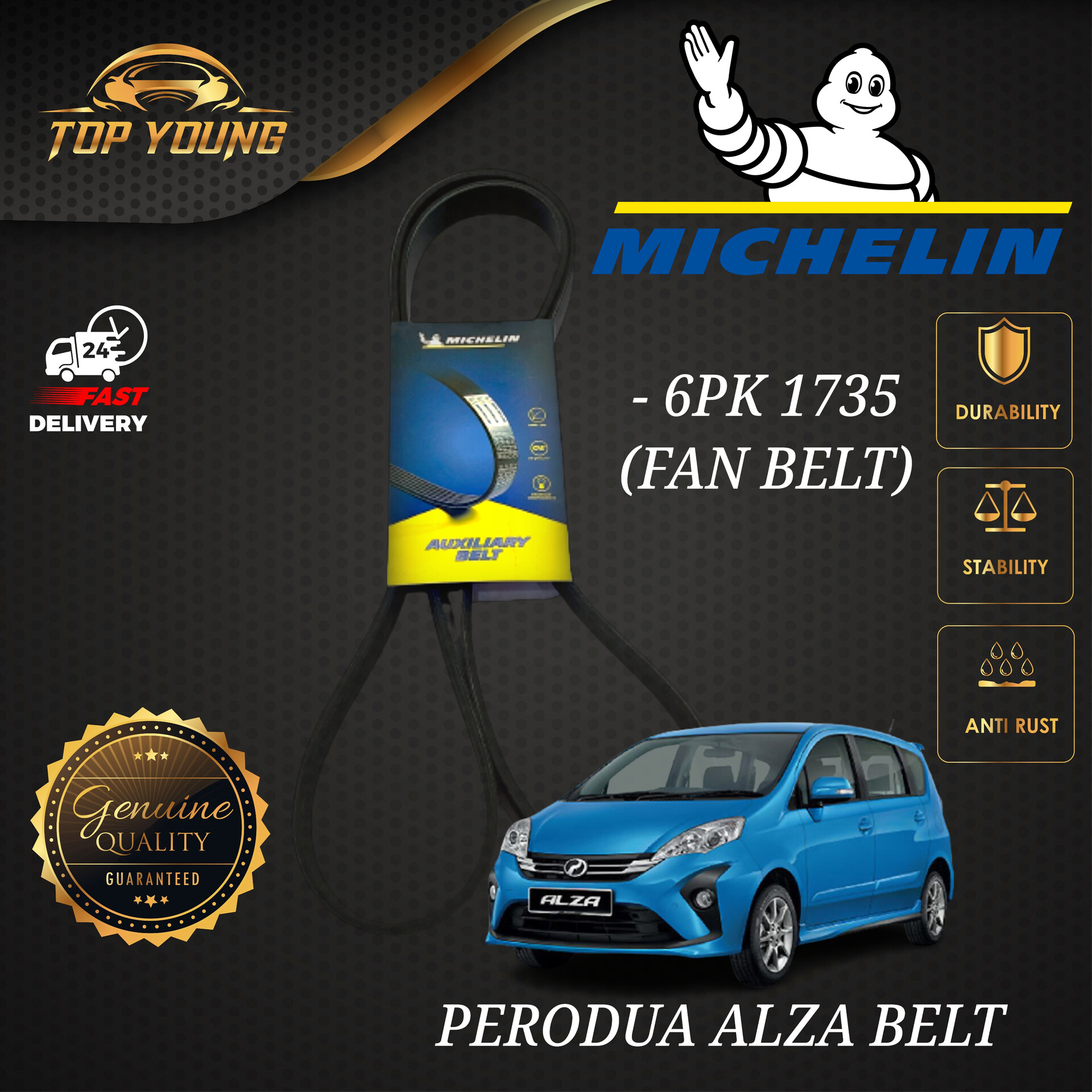 MICHELIN PERODUA ALZA FAN BELT 6PK 1735 V-BELT ORIGINAL IMPORTED ITEM ...