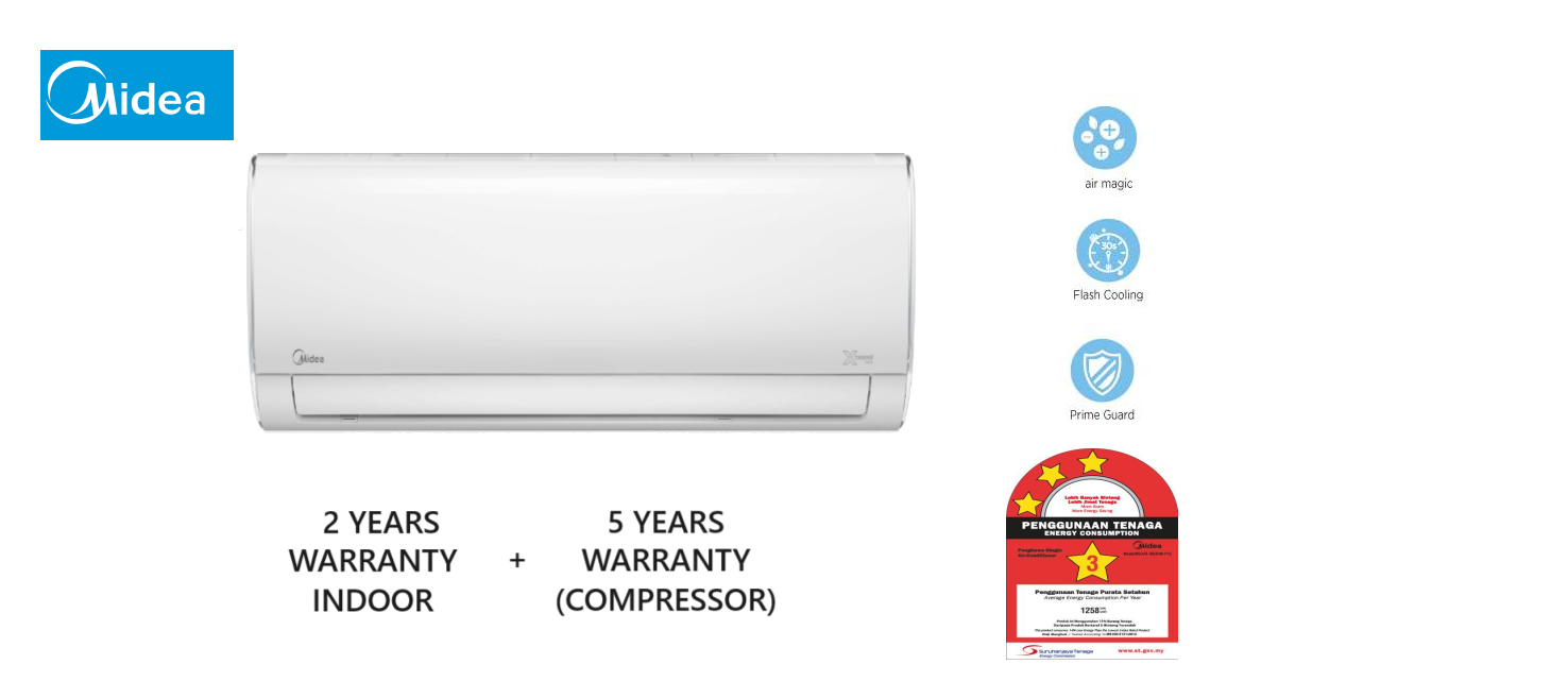 MIDEA R32 NON-INVERTER AIR-CONDITIONER (1.0HP/1.5HP/2.0HP/2.5HP) | Lazada