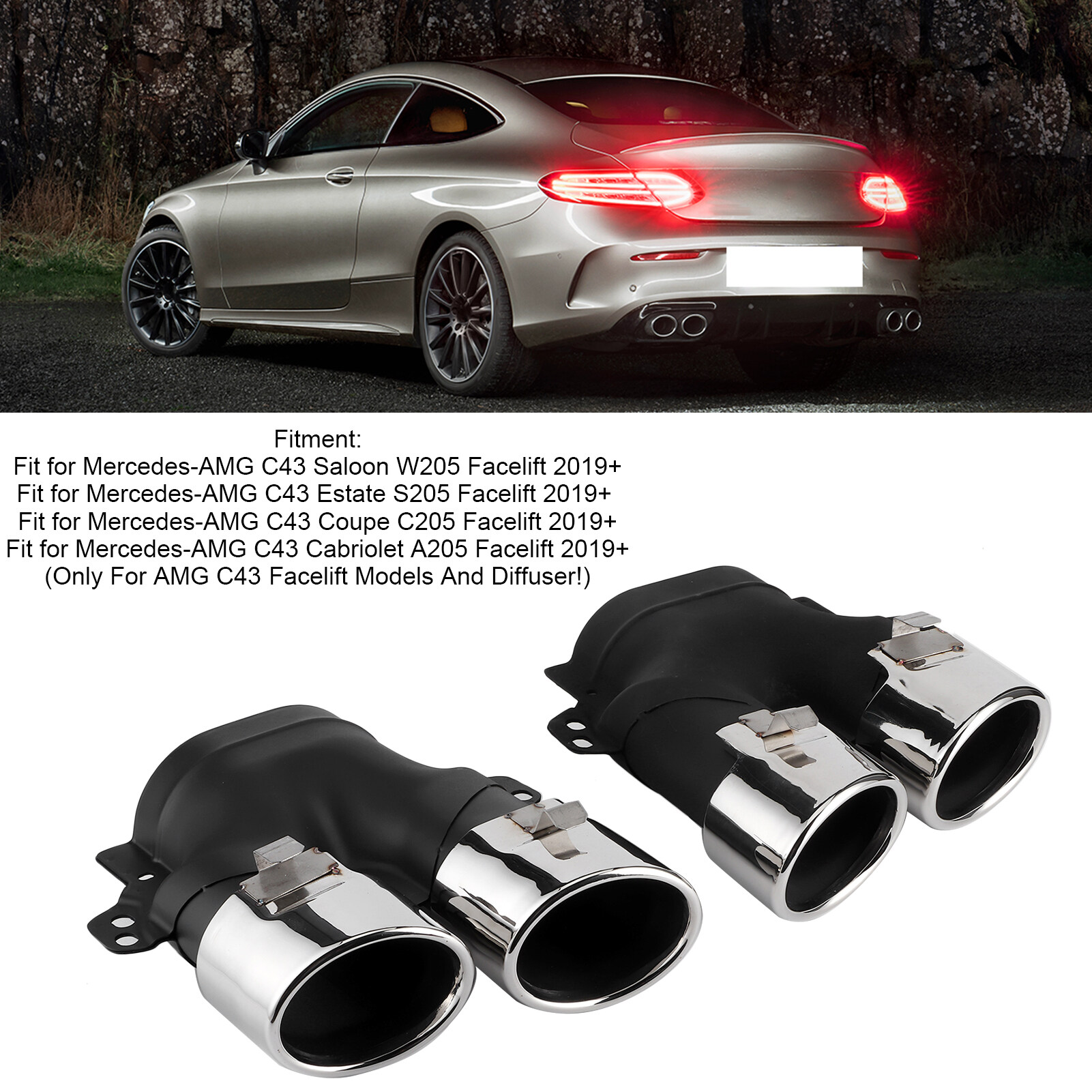 เคล็ดลับไอเสียQuadเหมาะสำหรับMercedes-AMG C43 W205 S205 C205 A205 ...