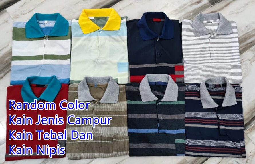 Baju Kolar Lengan Pendek Corak Jalur Kerja/Rumah Pakai Random Color ...