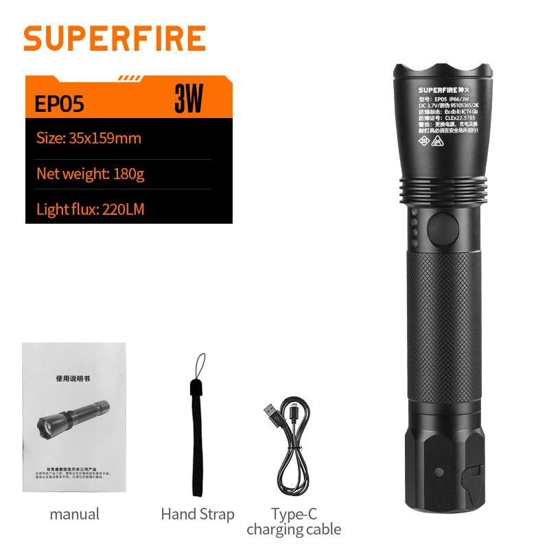 SUPERFIRE EP05 Industrial Explosion-proof Flashlight Strong Light Charging Waterproof Fire ...