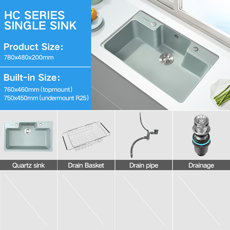 HIGOLD Middle Kitchen Sink Quartz Sink Material Two Faucet Can Be ...
