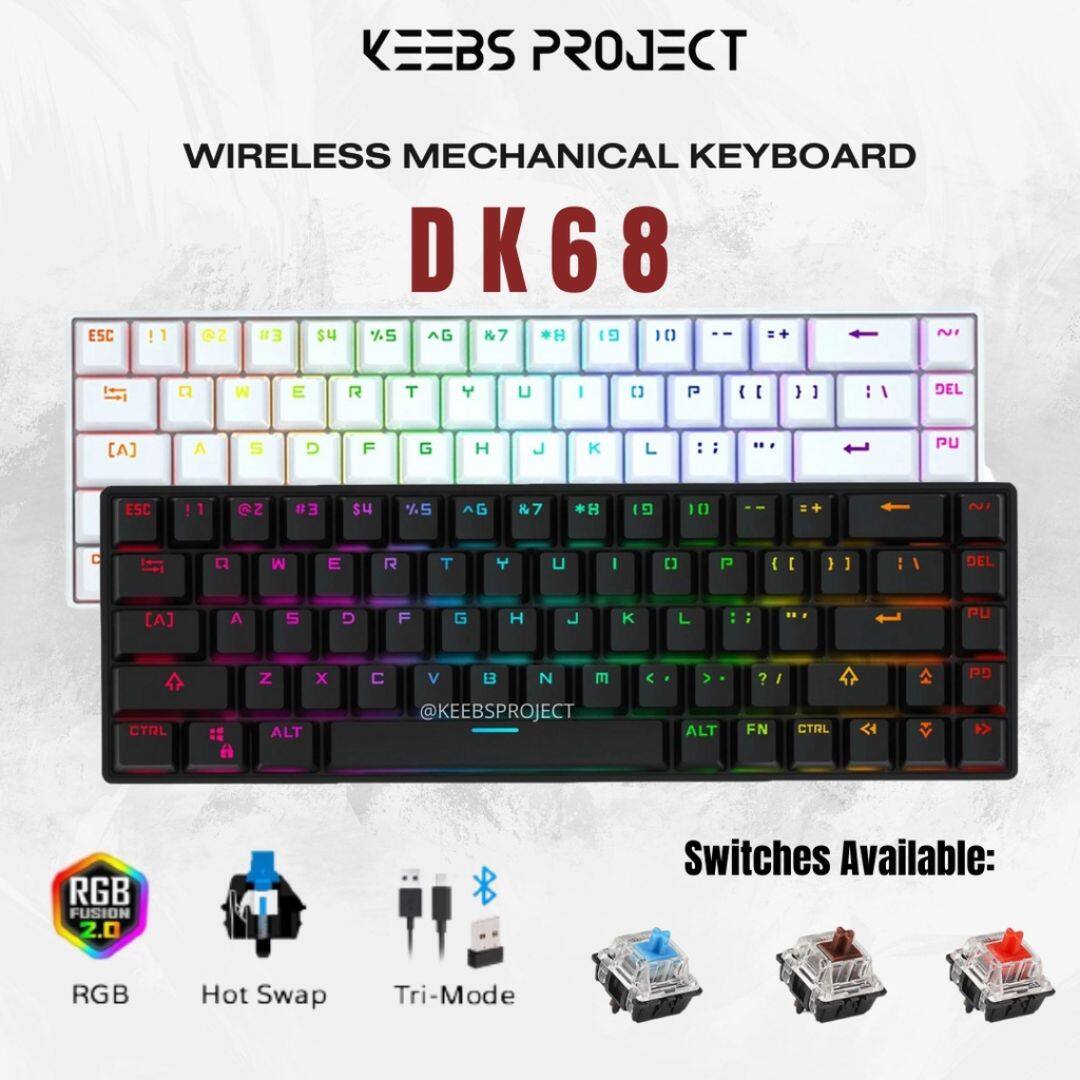 [Ready Stock] DK68 Wireless Mechanical keyboard Hotswappable Trimode ...