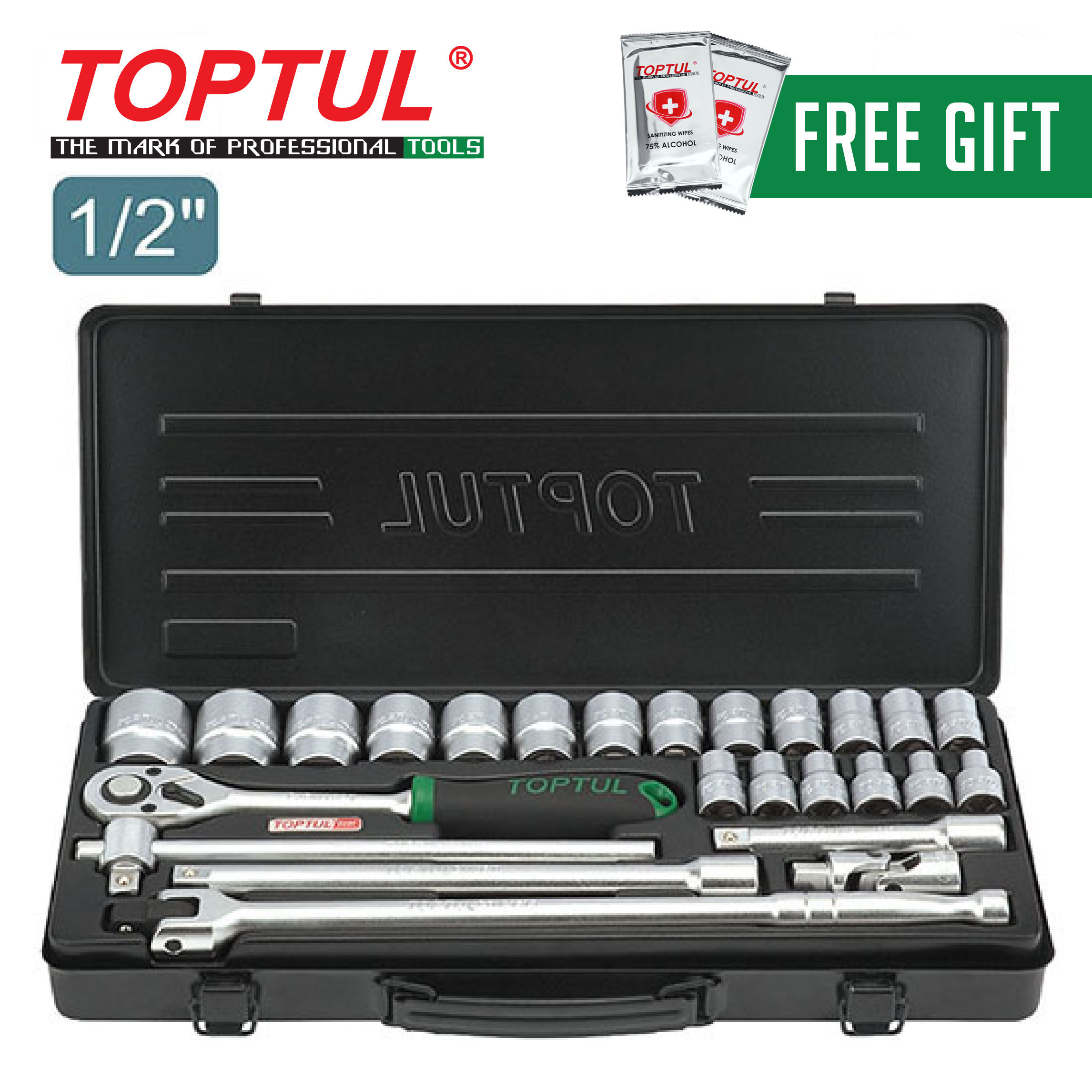 TOPTUL 25PCS 1/2" DR. Flank Socket Set (GBB2515) | Lazada