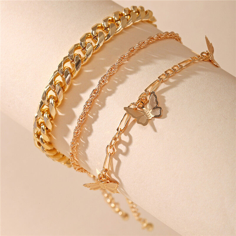 17km Bohemian Gold Butterfly Chain Anklets Set For Women Girls Fashion