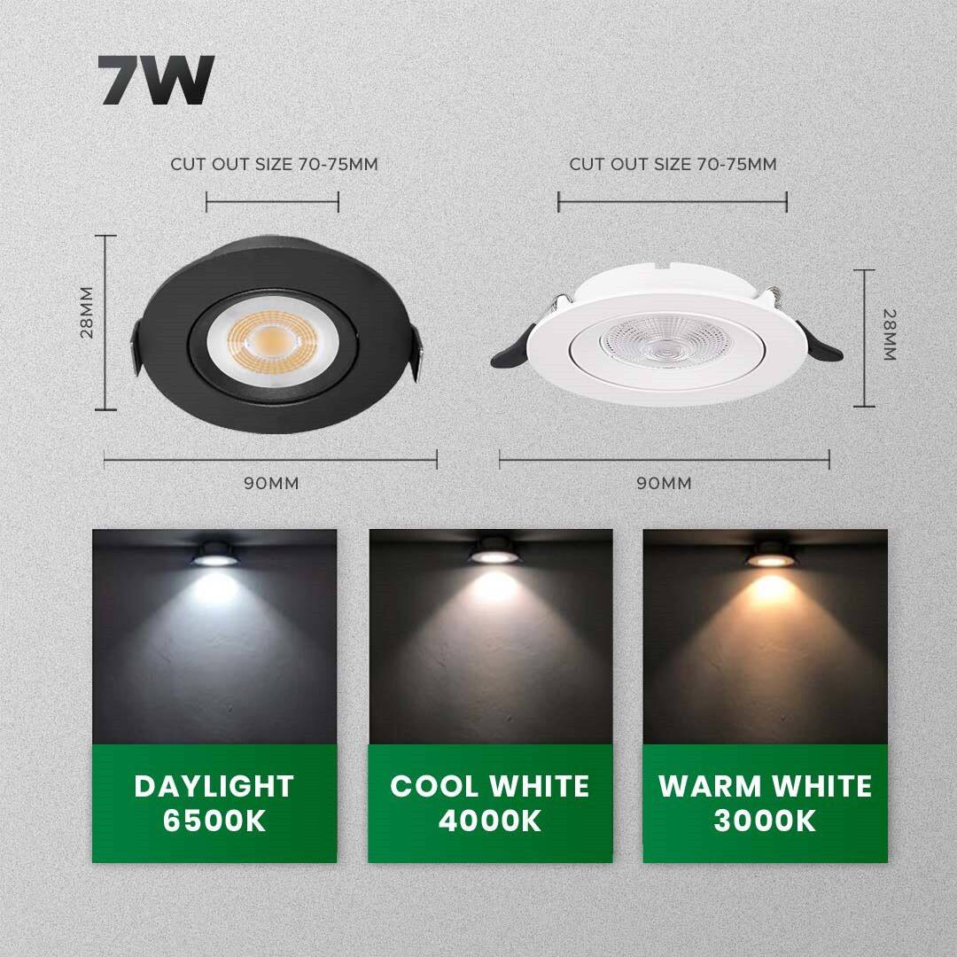 LED EYEBALL 3W/7W BLACK/WHITE LED RECESSED SPOTLIGHT 240V 3 COLOR LED ...