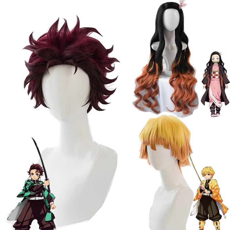 Nezuko Tanjirou Kamado Wigs Demon Slayer Kimetsu no Yaiba Cosplay Wigs ...