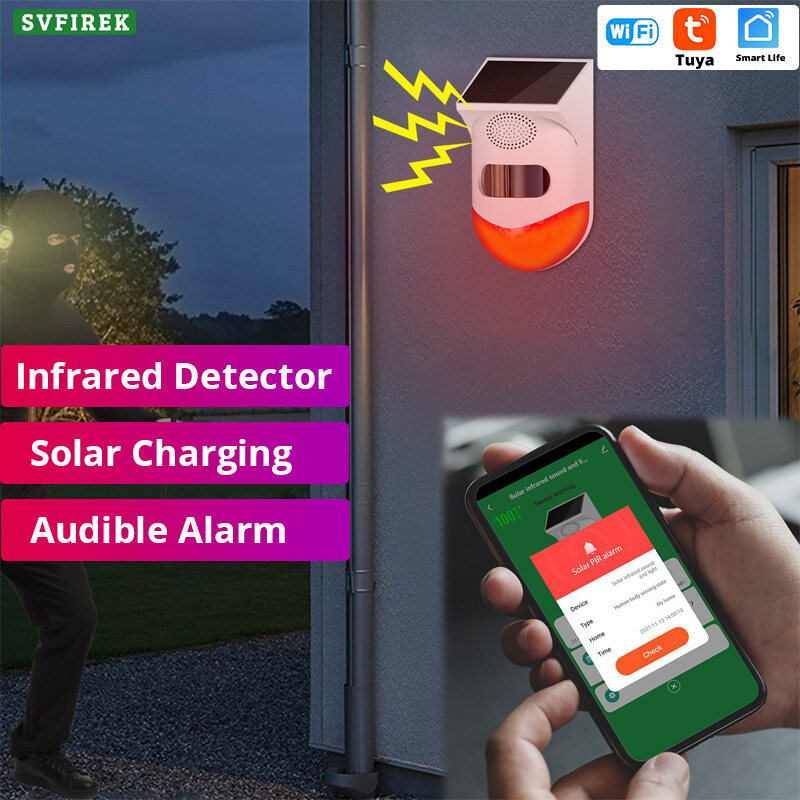 Smart WiFi Infrared Detector Alarm Power By Solar Energy Outdoor High ...