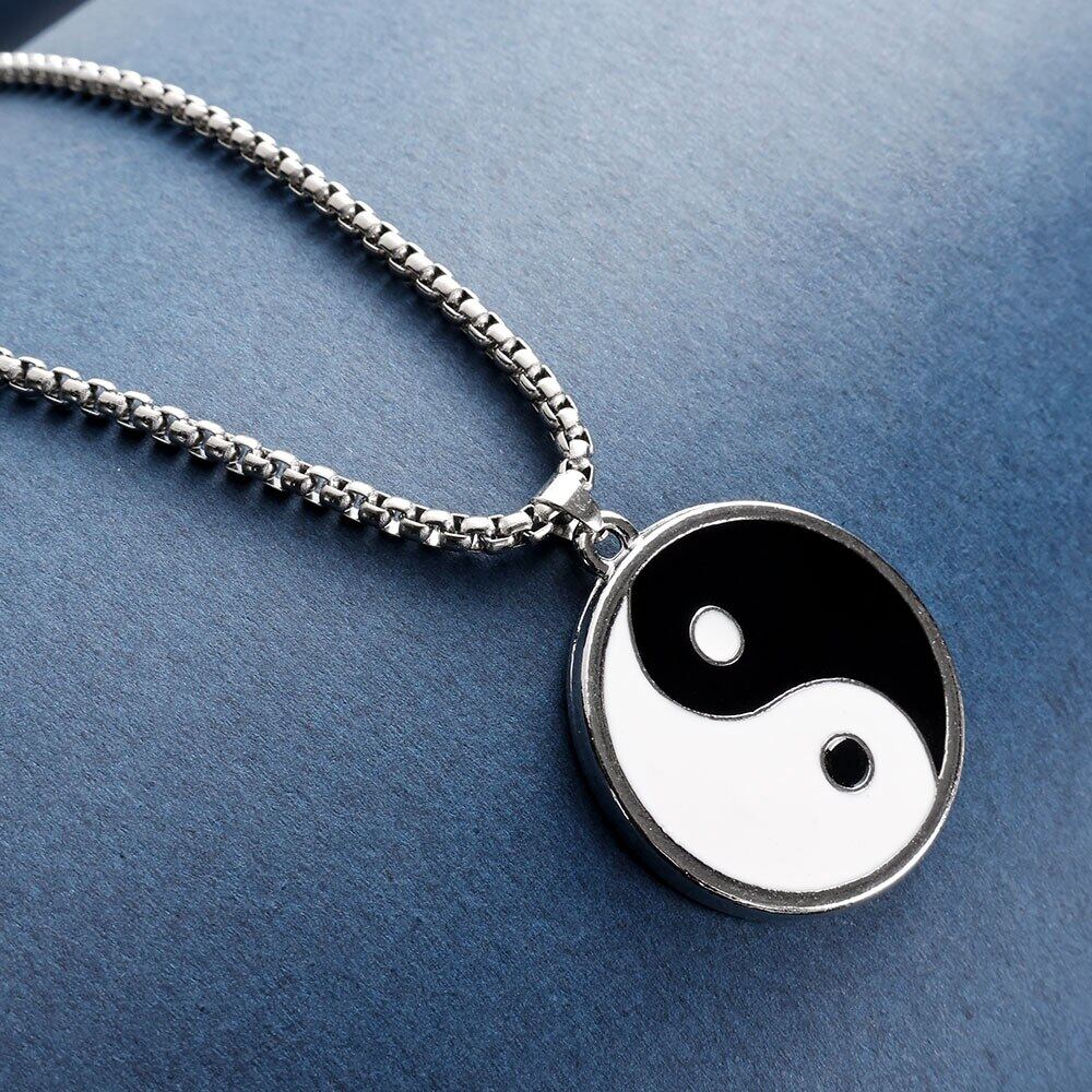 Fashion Stainless Steel Yin Ying Yang Pendant Necklace Black White ...
