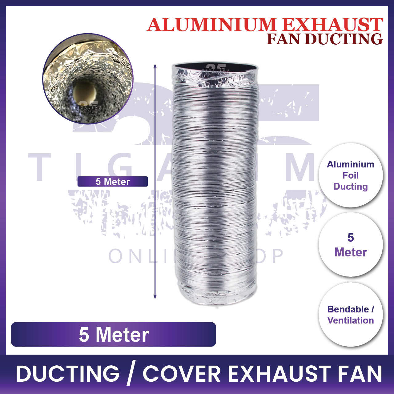 Aluminium Exhaust Fan Foil Ducting Ventilation 5M 10M 4'' Air Exhaust ...