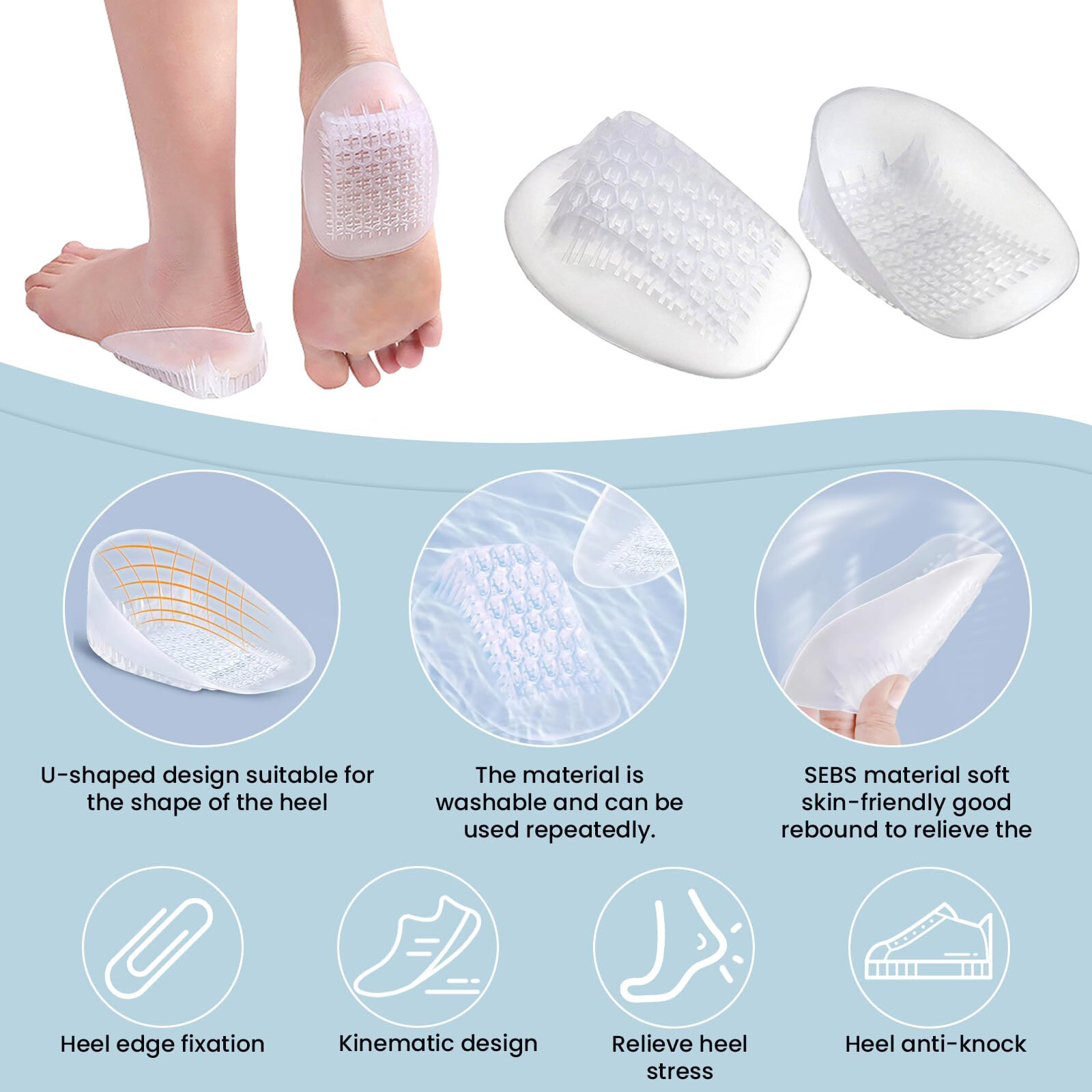 1 Pair Clear Heel Cups Heavy Duty Heel Cups for Heel Pain Plantar ...
